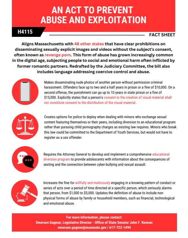 Revenge Pornography Bill (H4115) Fact Sheet – State Senator John F. Keenan